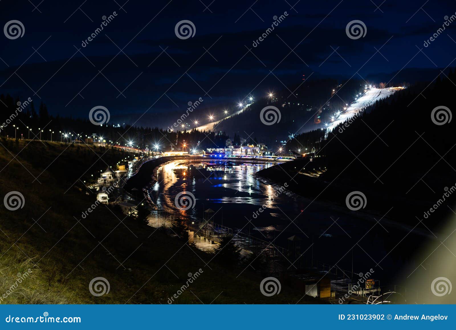 Reflection of Lights in the River Stock Photo - Image of water, urban ...