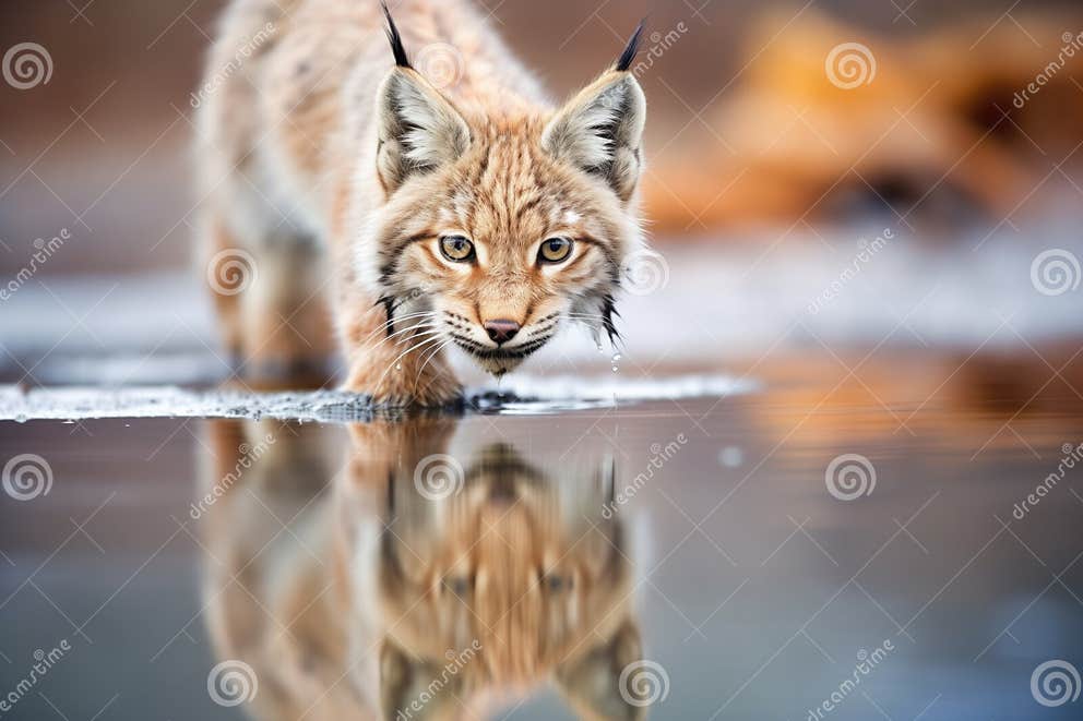 Reflection of Lynx in Icy Water Stock Illustration - Illustration of ...