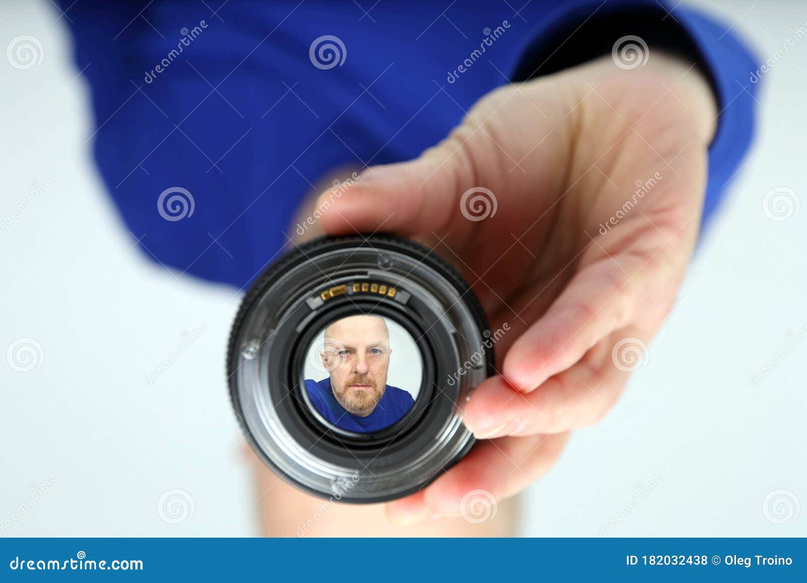 Reflection of a Man`s Face in the Lens Stock Photo - Image of optical ...