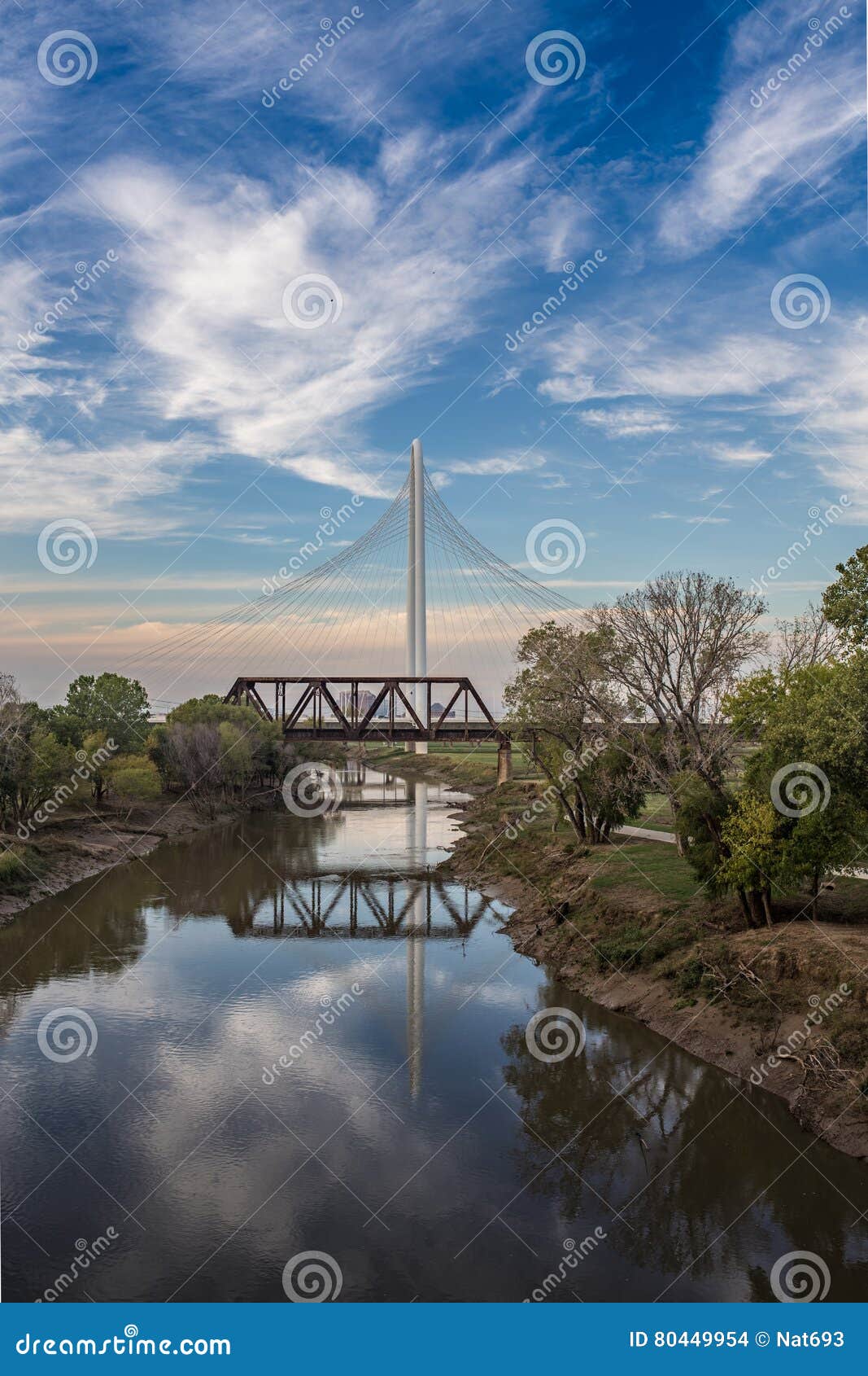 Reflection of Margaret Hunt Hill Bridge on Trinity River Editorial ...