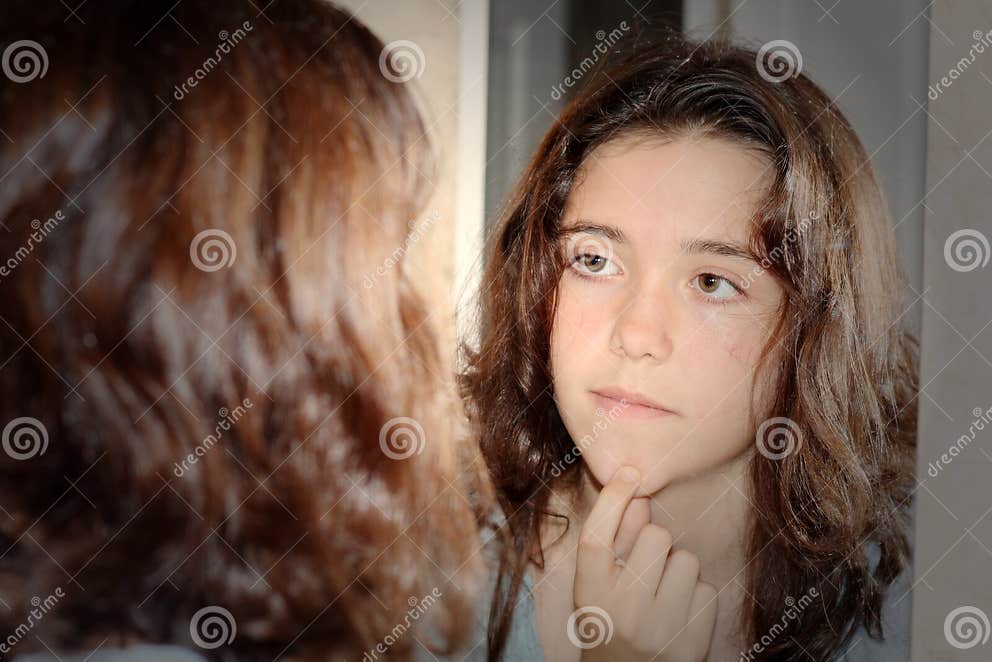 Reflection of Me Mirror Pimple Stock Image - Image of help, expression ...
