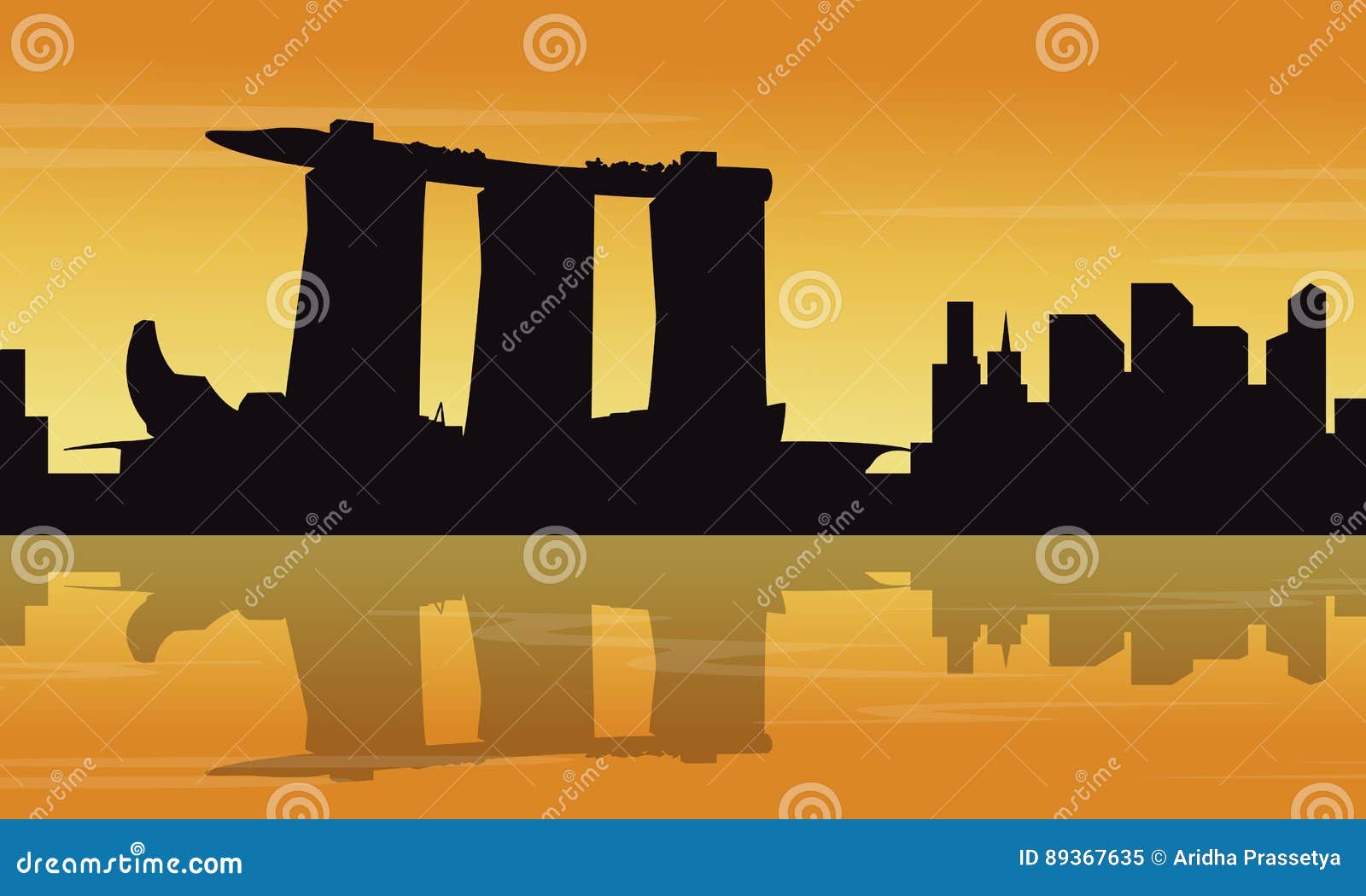Reflection Mexico City Scenery Silhouettes Stock Vector - Illustration ...
