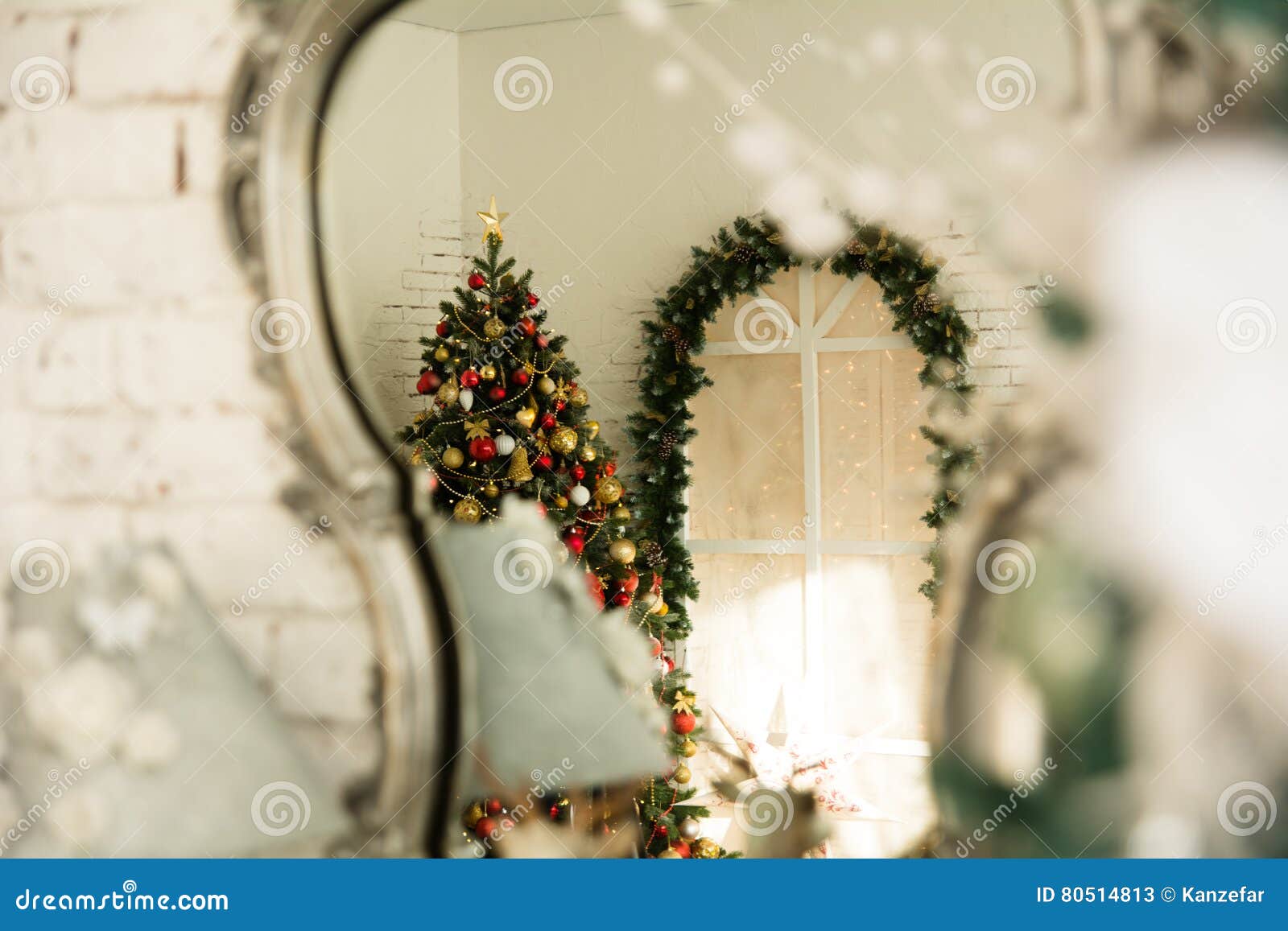 In the Reflection Mirror Christmas Tree Stock Image - Image of inviting ...