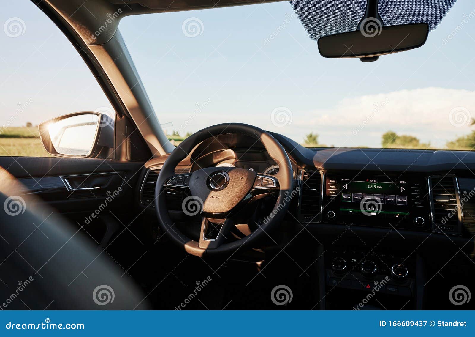 Reflection in the Mirror. Inside Modern Car Stock Image - Image of ...