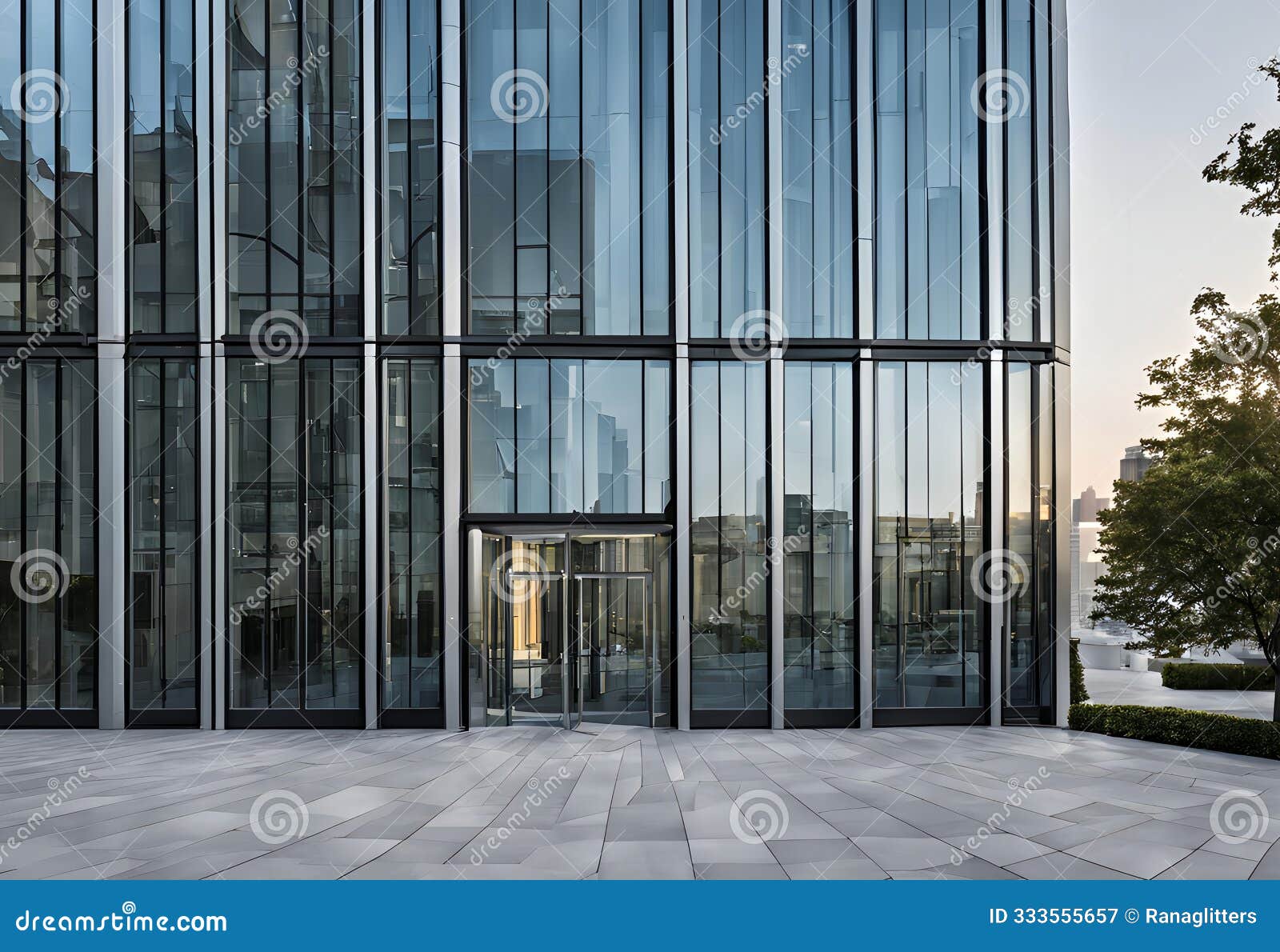 Reflection of Modern Skyscrapers in Windows of Office Building, during ...