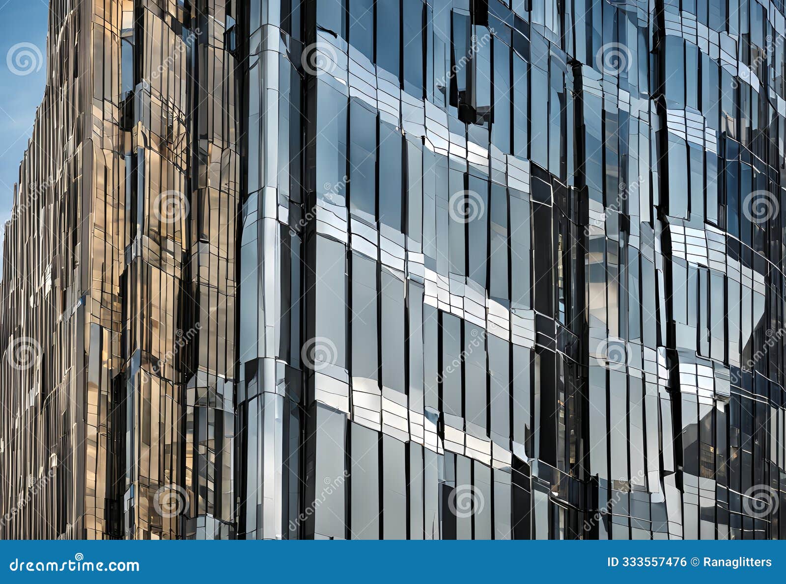 Reflection of Modern Skyscrapers in Windows of Office Building, during ...