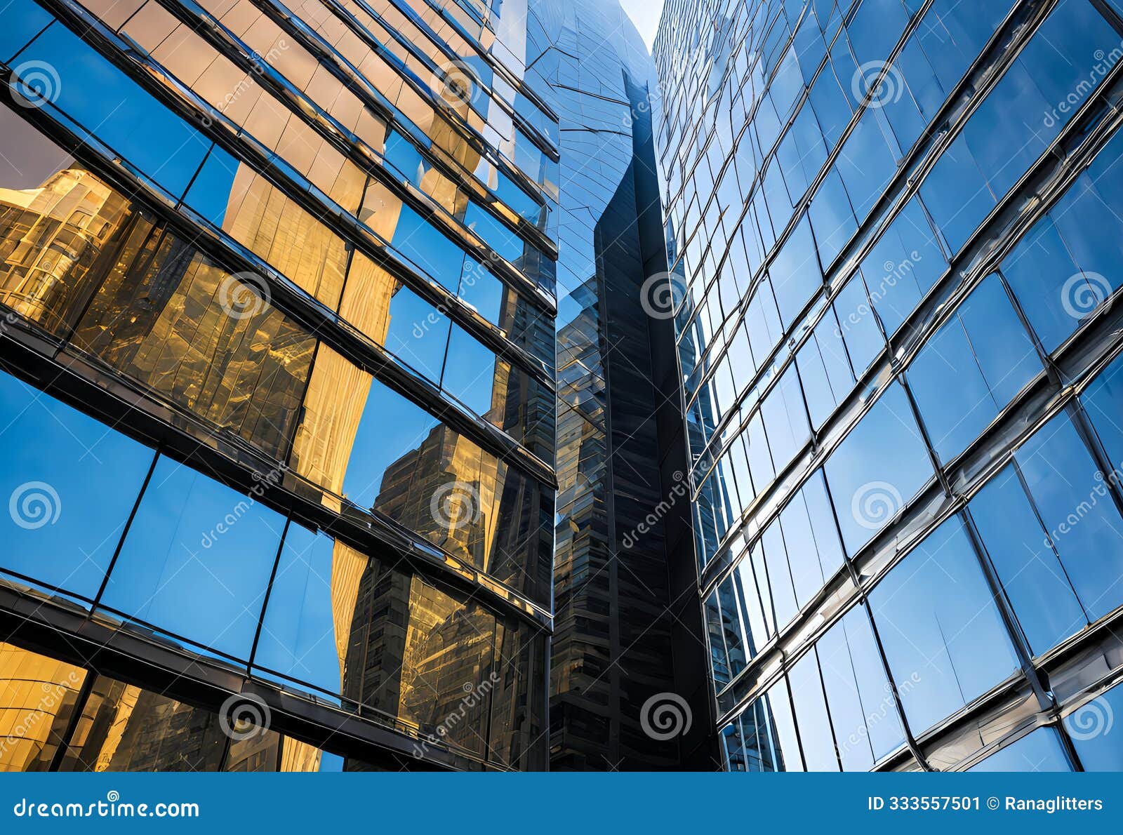 Reflection of Modern Skyscrapers in Windows of Office Building, during ...