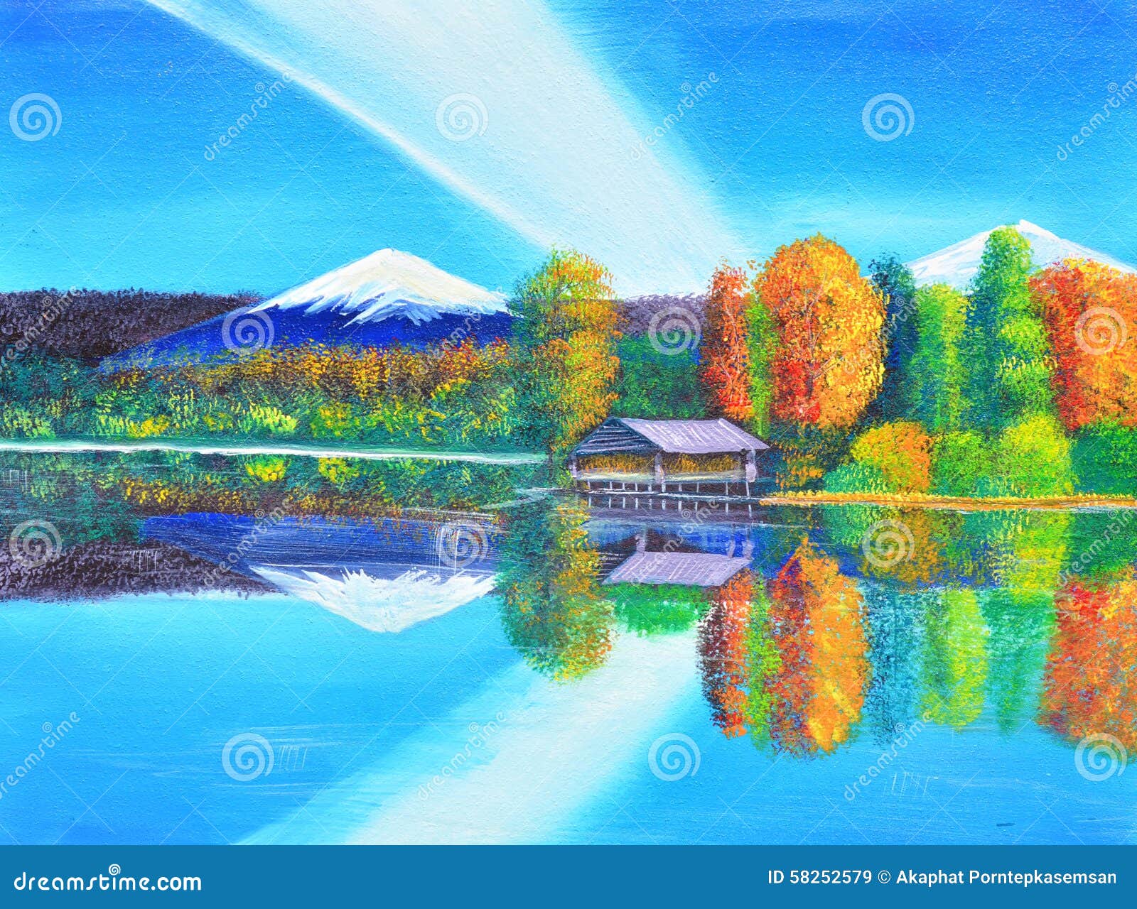 Reflection of Mountain and Sky on the Lake Oil Painting on Canvas Stock ...