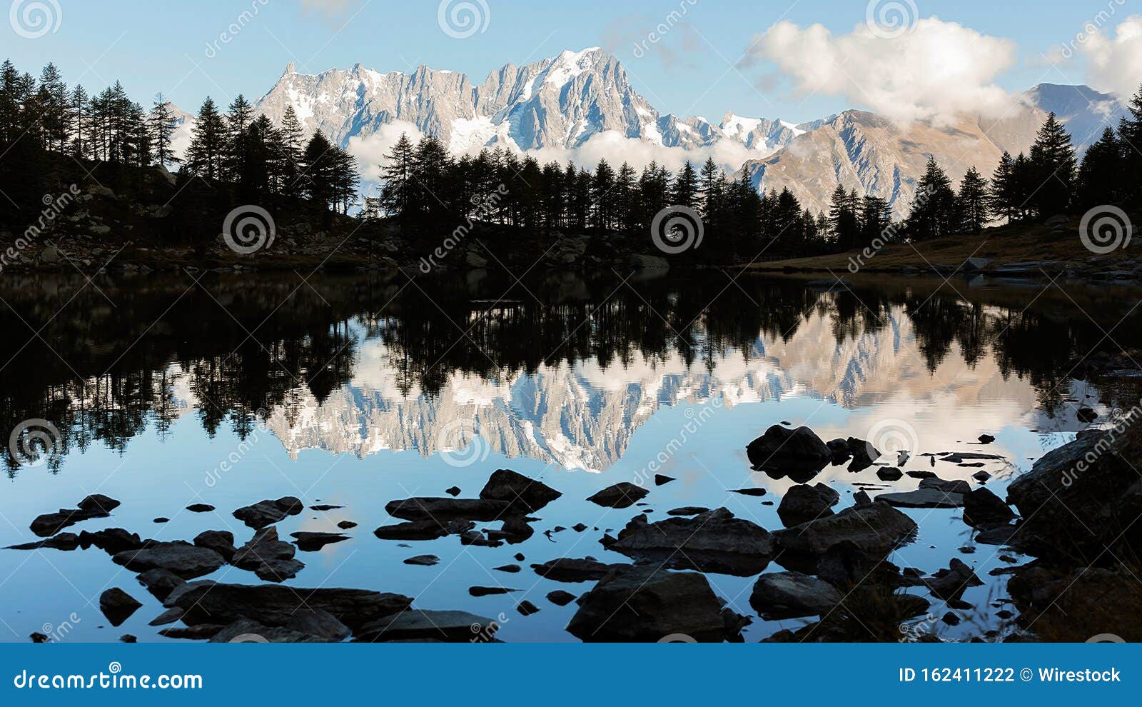 Reflection of a Mountain and a Tree Line in a Lake Stock Photo - Image ...