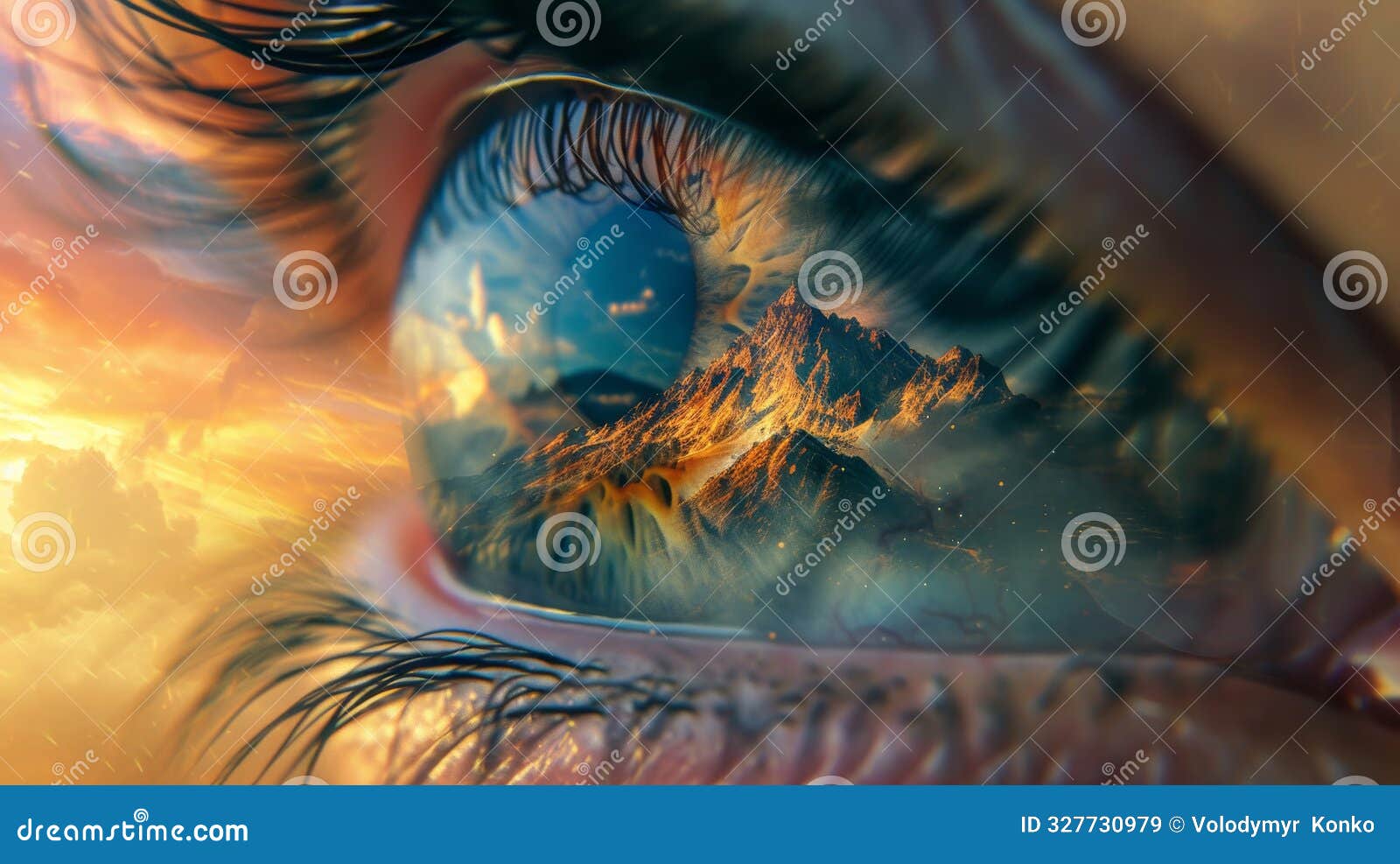 Reflection of Mountains and Sky in a Human Eye, Surreal Concept Stock ...