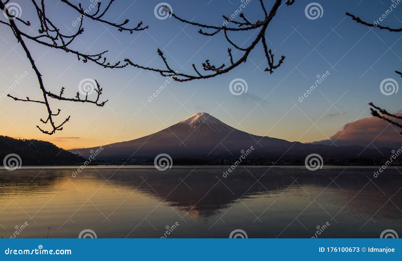 Reflection of Mt.Fuji stock image. Image of background - 176100673