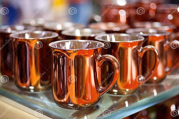 Reflection of Mugs on the Mirror-like Surface of Glazing Liquid Stock ...