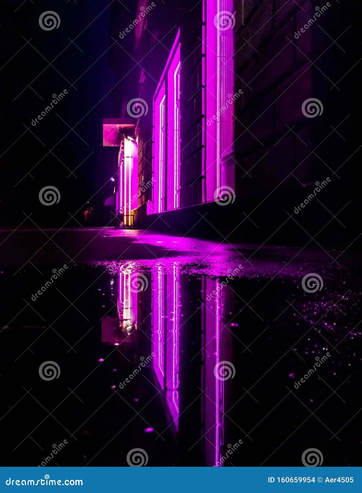 Reflection of Neon Lights in a Puddle Stock Photo - Image of darkness ...