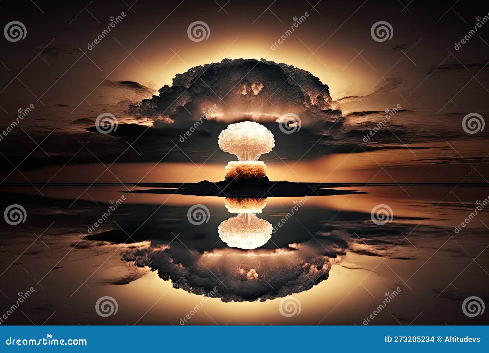 Reflection of Nuclear Explosion on Calm, Nighttime Water Surface Stock ...