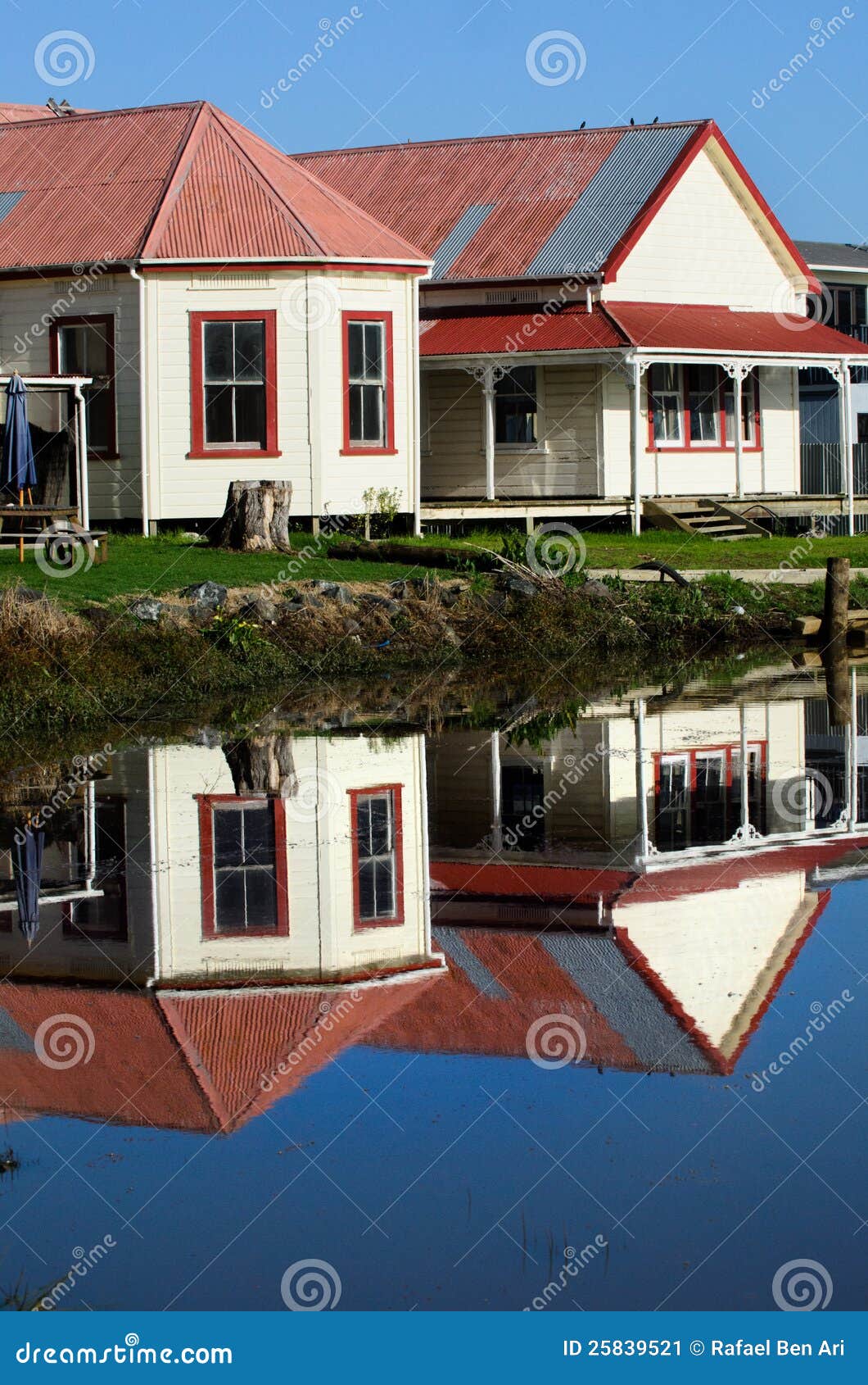 Reflection of Old Ruin Houses on a Awanui River NZ Editorial Photo ...