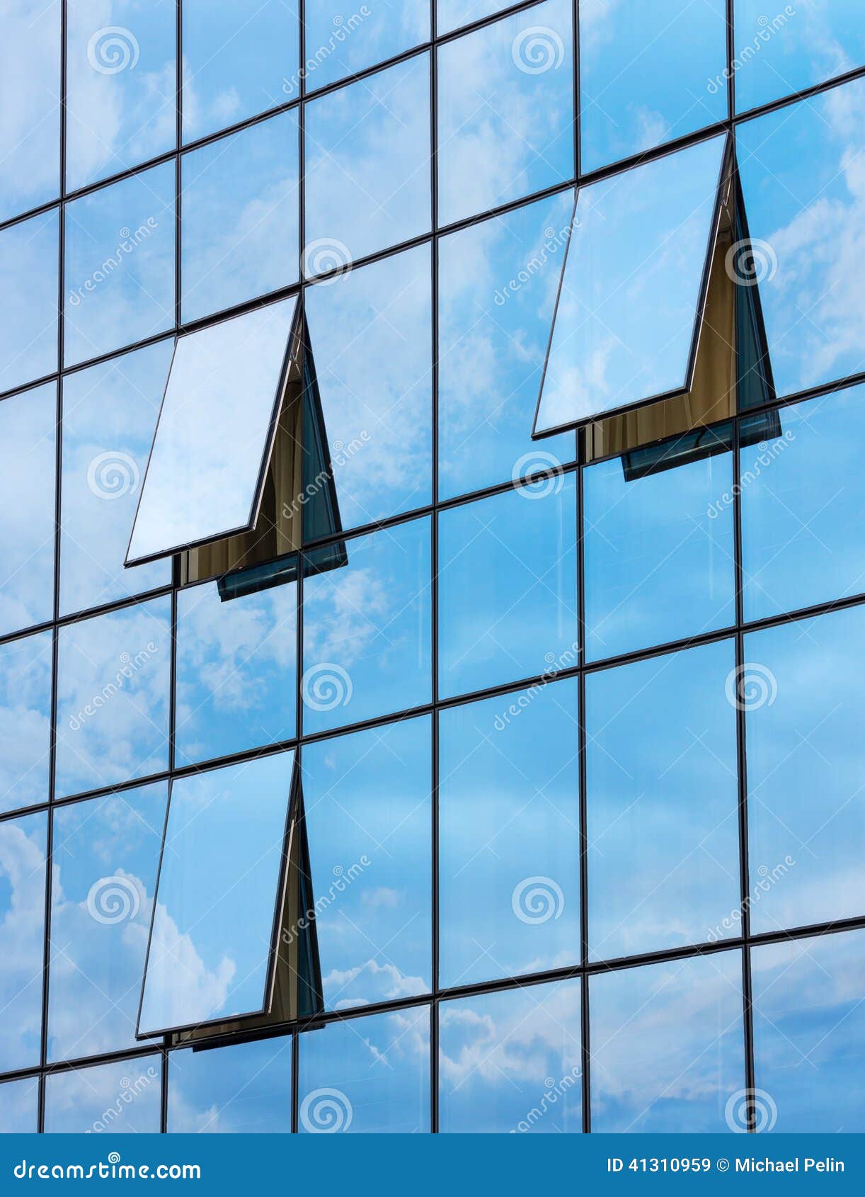 Reflection in Open Windows of Skyscraper Stock Image - Image of office ...