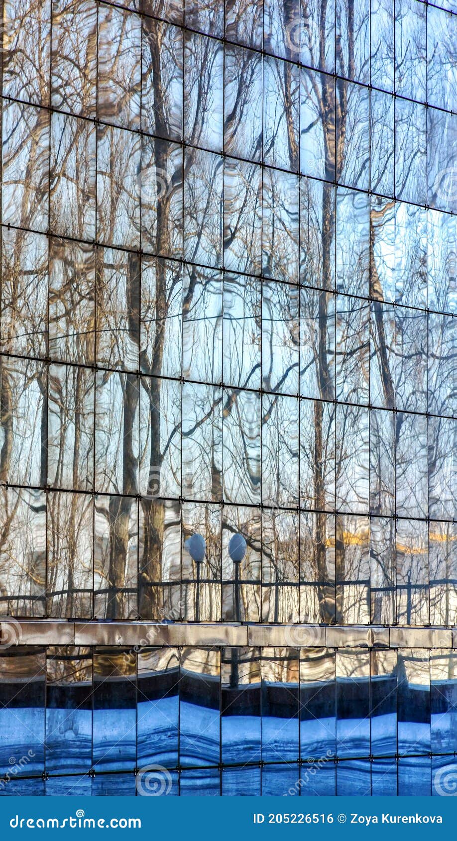 Reflection of the Park in the Glass Wall of a High-rise Building Stock ...