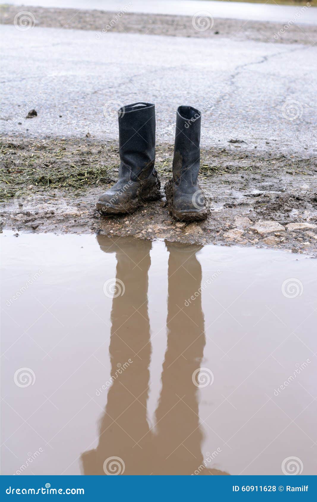 Reflection in a Pool of Muddy Boots Stock Photo - Image of brown ...