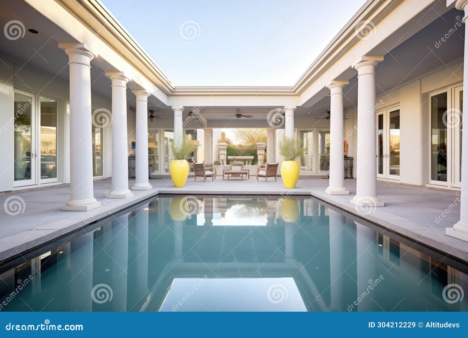 Reflection Pool in a Tranquil Courtyard with Stone Columns Stock Image ...