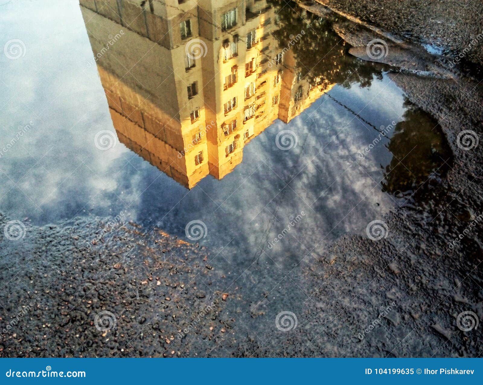 Reflection in a Puddle of a Building Part Stock Image - Image of ...
