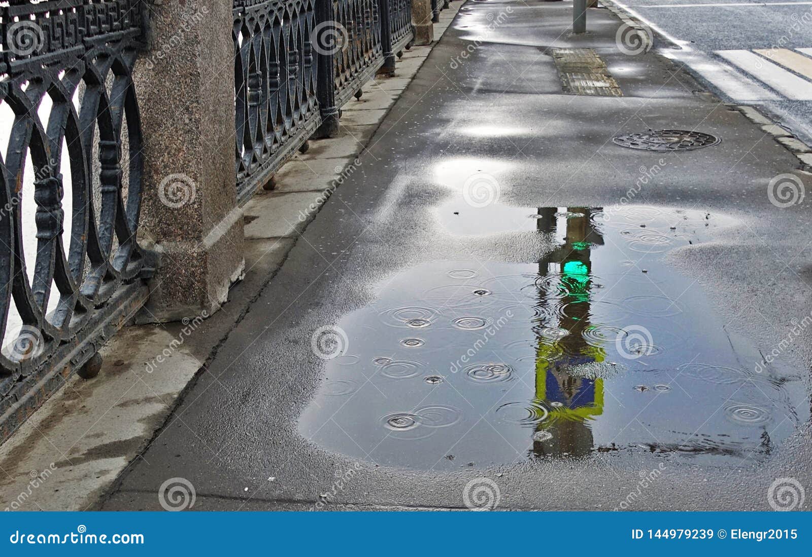 Rain Puddle On Sidewalk