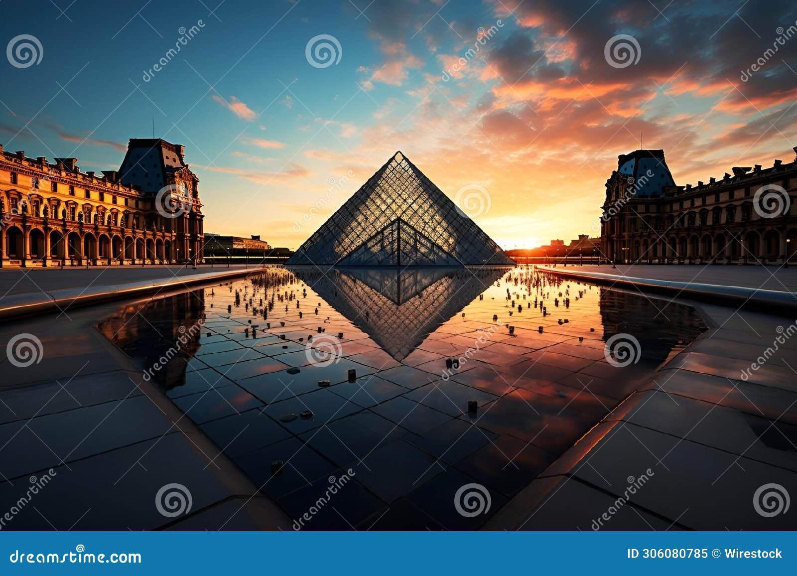 The Reflection of a Pyramid in a Fountain with an Sky Background Stock ...
