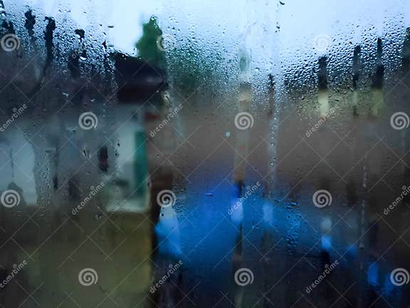Reflection of Raindrops on the Window Glass. Stock Photo - Image of ...