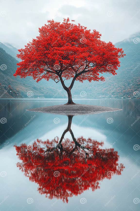 Reflection of Red Maple Tree Stock Photo - Image of serenity, symmetry ...