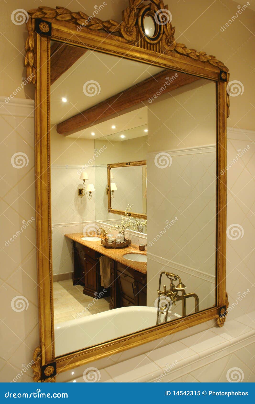 Reflection in Reflection of Bathroom Stock Image - Image of home ...