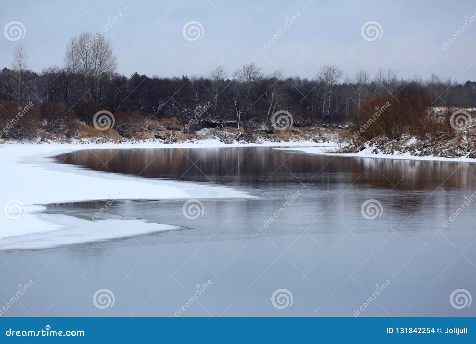 Freezing river stock photo. Image of forest, snow, bush - 131842254