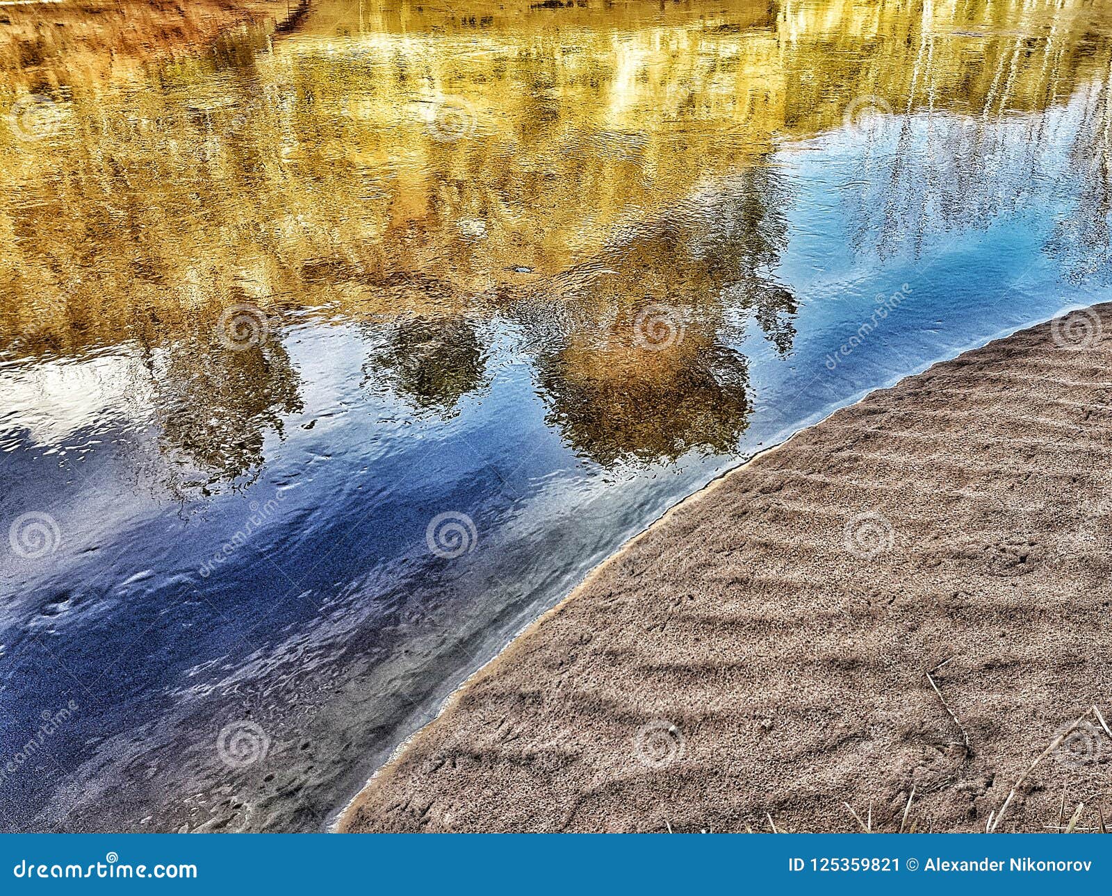 Reflection in River Water at the Sandy Coast Stock Image - Image of ...