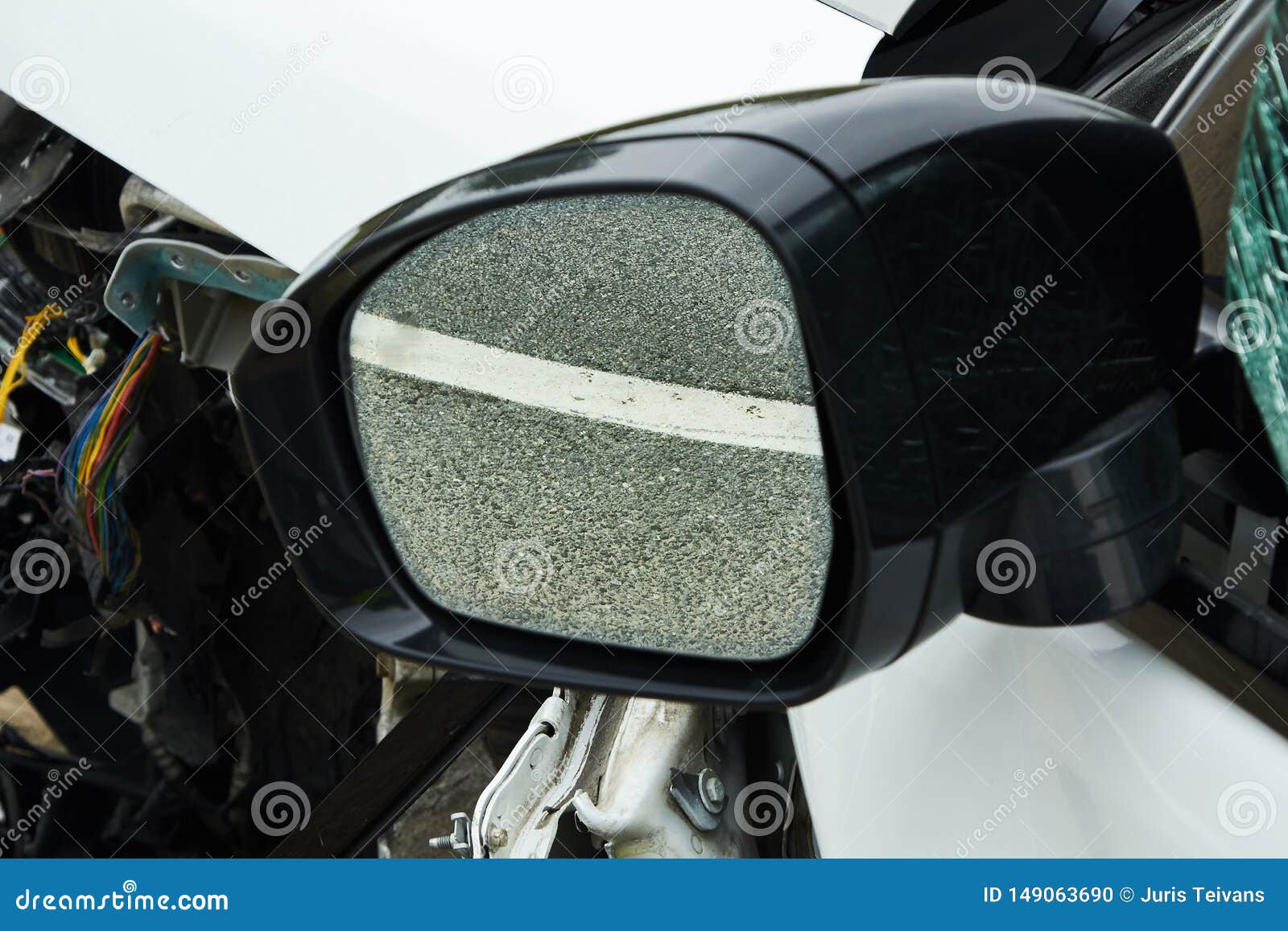 Reflection of Road of Damaged White Car after Accident Stock Photo ...