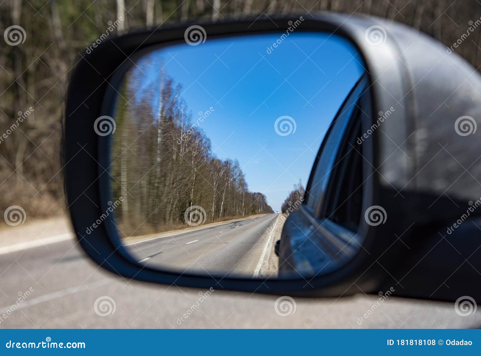 Reflection of the Road in the Side Mirror of the Car Stock Photo ...