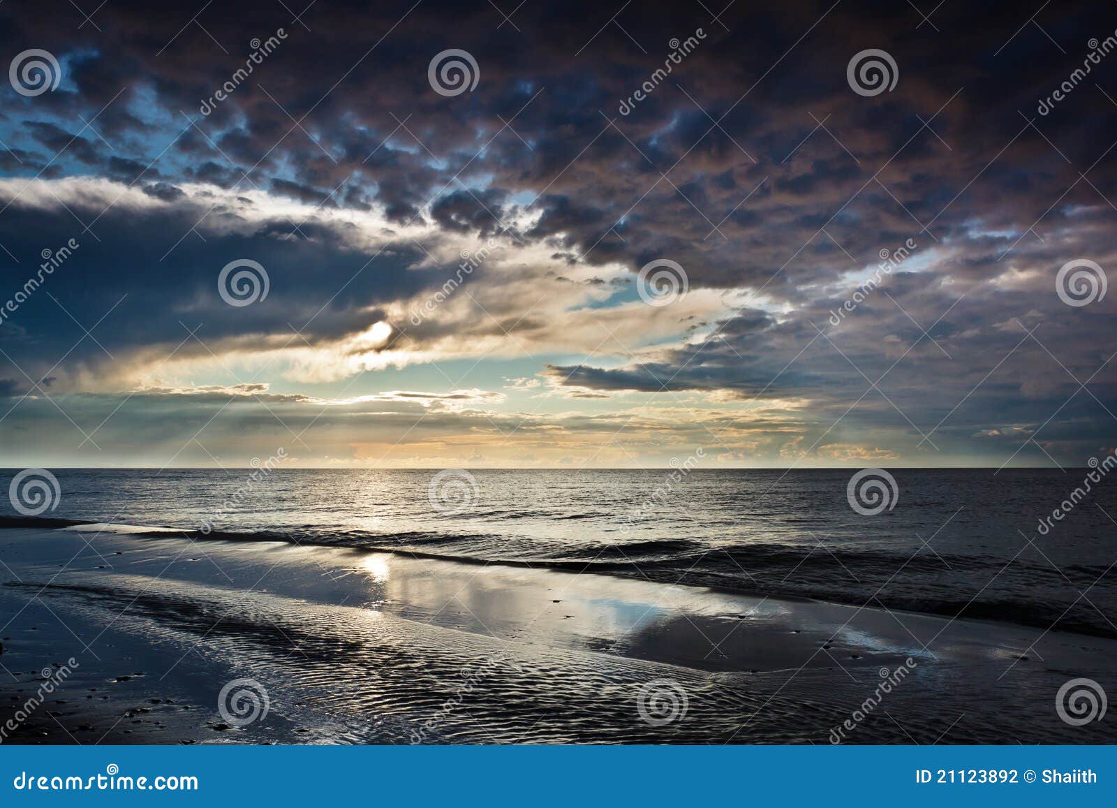 Reflection on the Sand Over Dynamic Sky Stock Photo - Image of dark ...