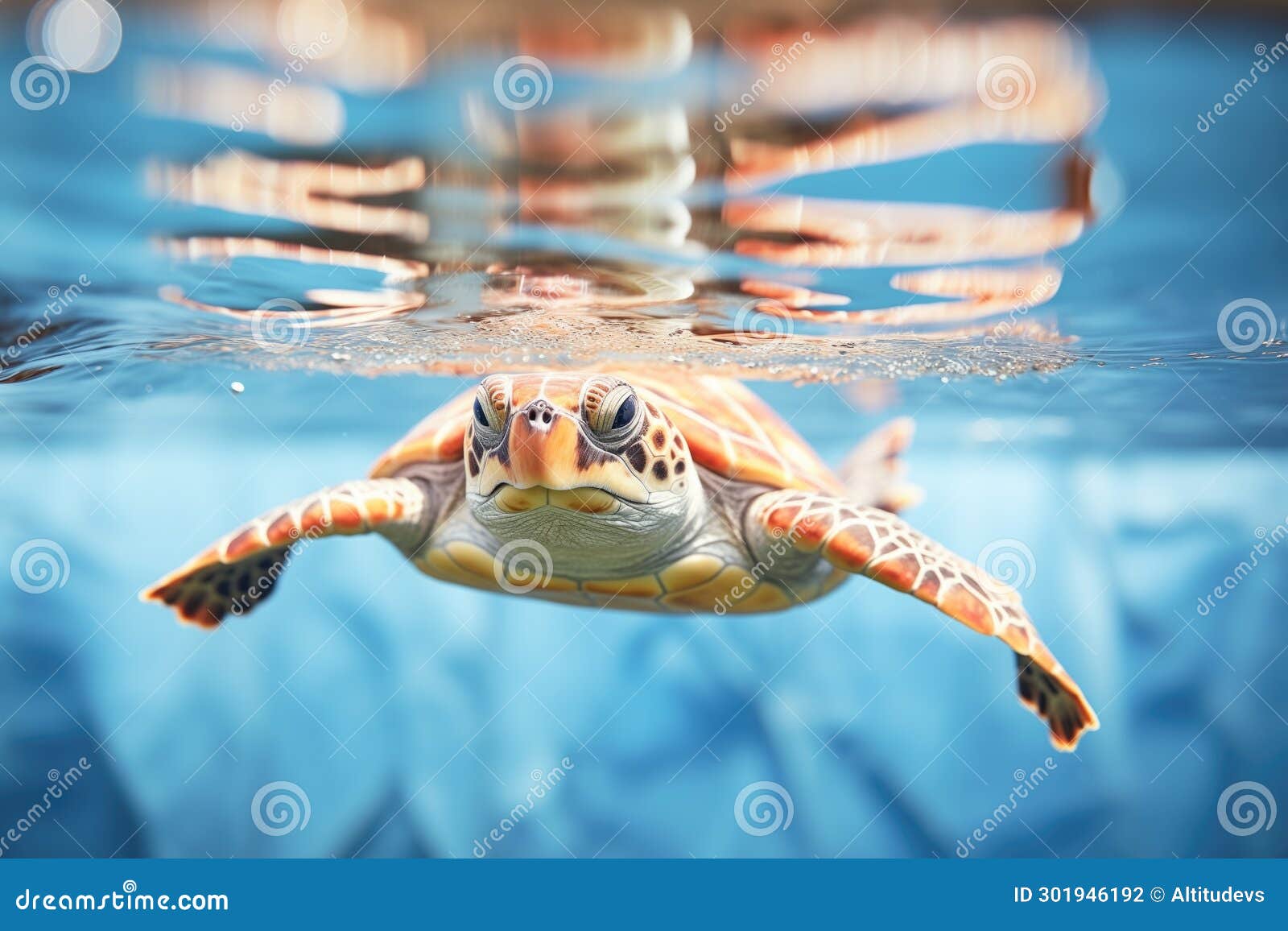 Reflection of a Sea Turtle on Water Surface from Below Stock Photo ...
