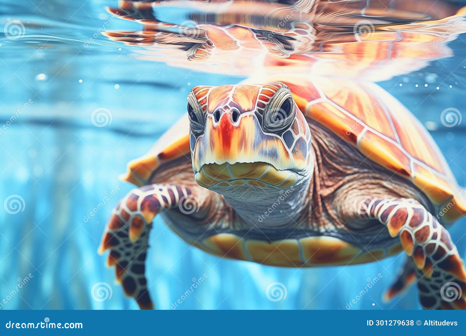 Reflection of a Sea Turtle on Water Surface from Below Stock Photo - Image of fauna, nature ...