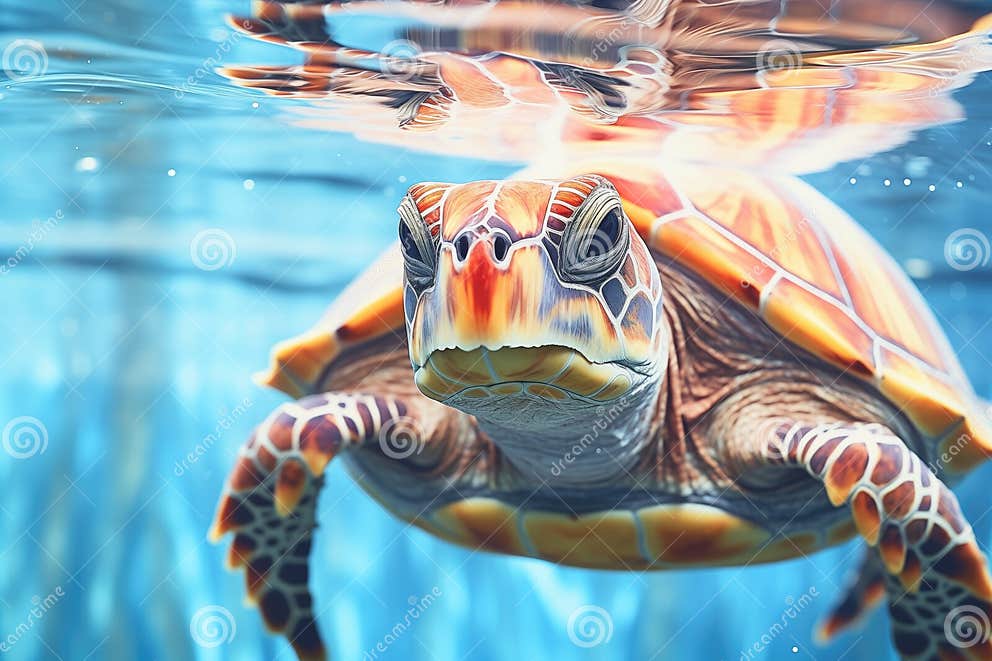 Reflection of a Sea Turtle on Water Surface from Below Stock Photo ...