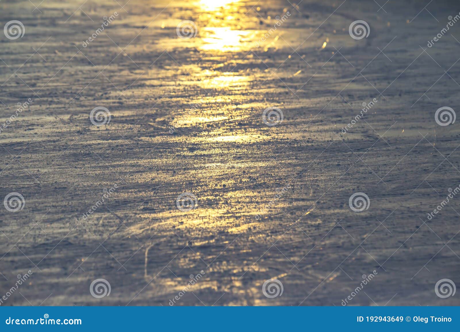 Reflection of the Setting Sun on the Surface of the Ice Rink. Texture ...