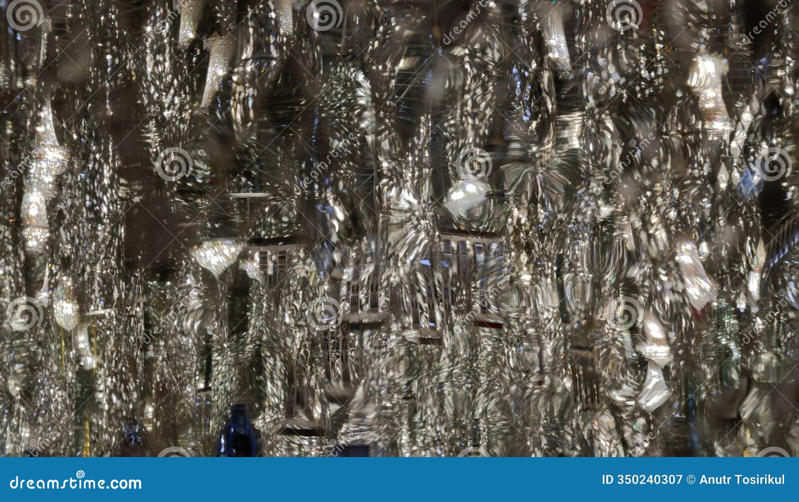 Reflection of Shining Lighting from the Chandeliers on Curved Mirrored ...