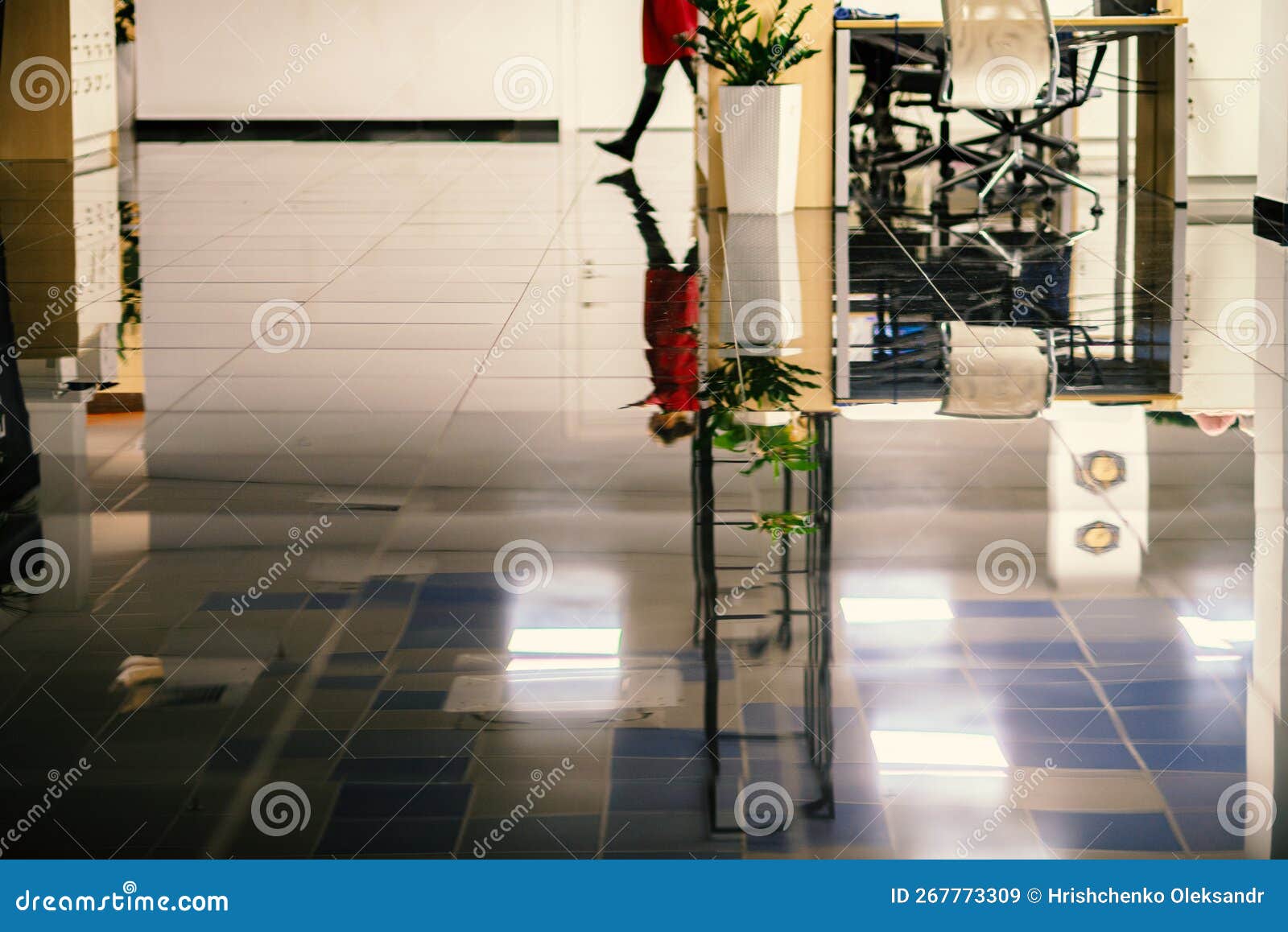 Reflection in the Shiny Floor of the Office Stock Image - Image of ...