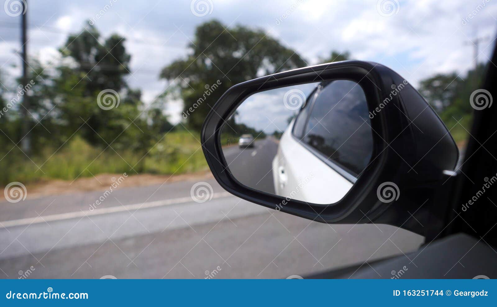 Reflection Side Rear View Car Mirror on Road Stock Photo - Image of ...