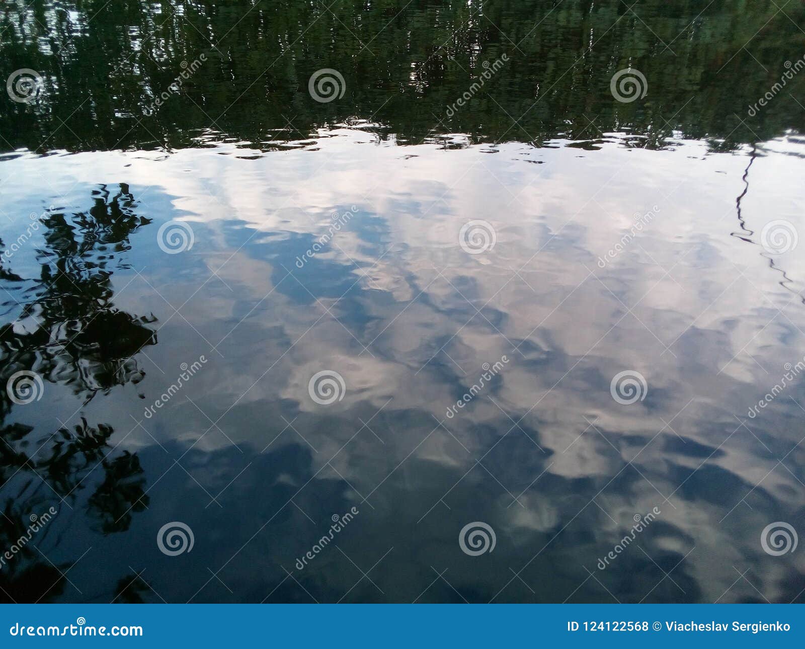 Reflection of the Sky, Clouds and Plants in the Water. Witch Effect ...