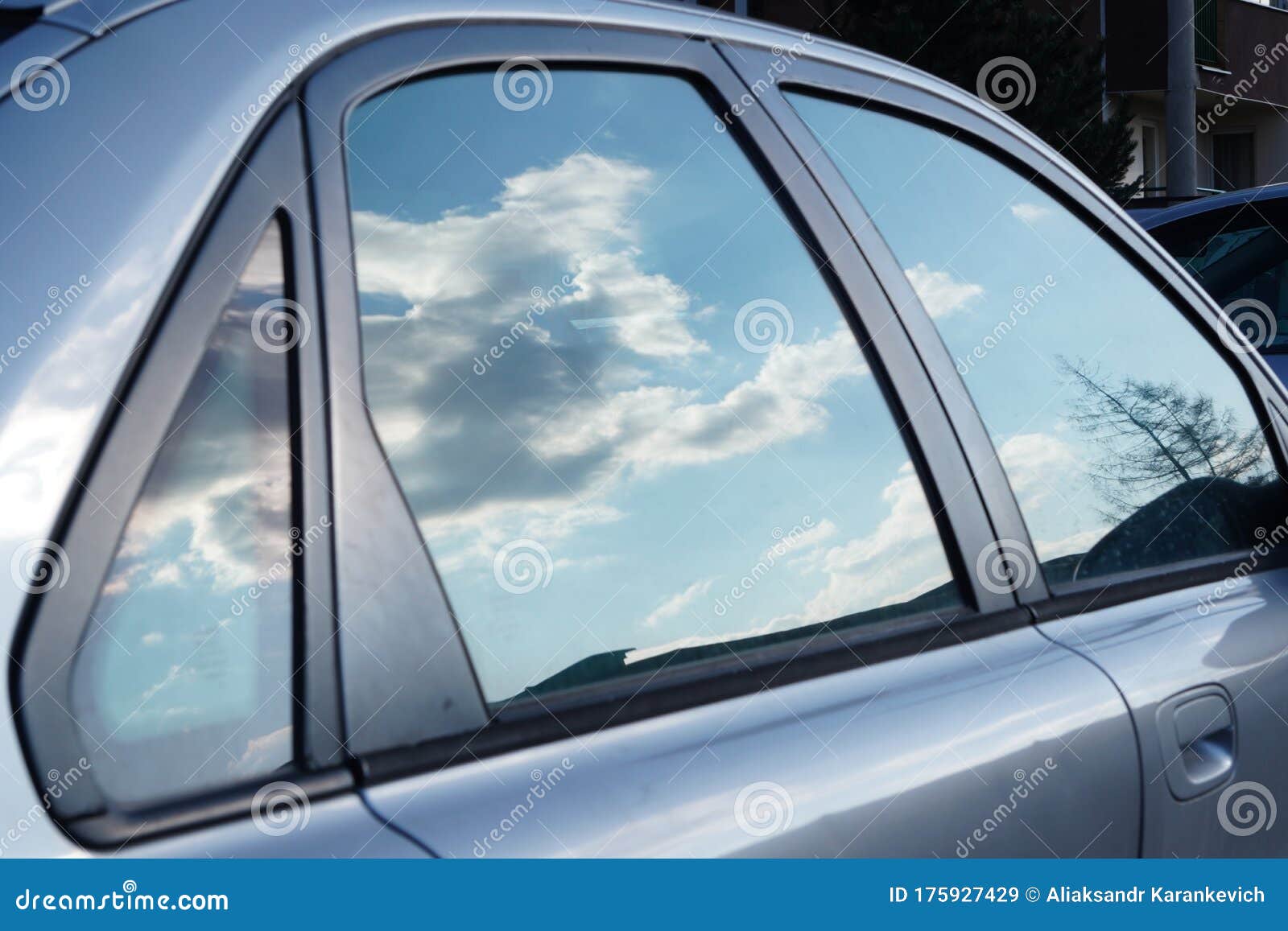 Reflection of the Sky and Clouds in the Window of a Car. Blue Sky. the ...