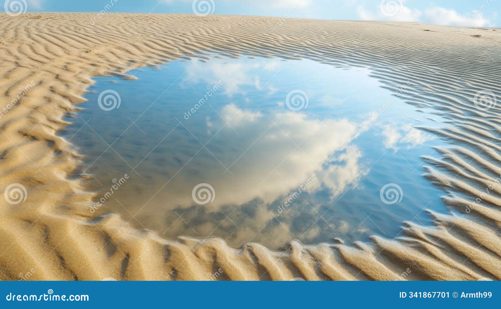 Reflection of Sky in Desert Puddle on Sand Dunes Stock Illustration ...