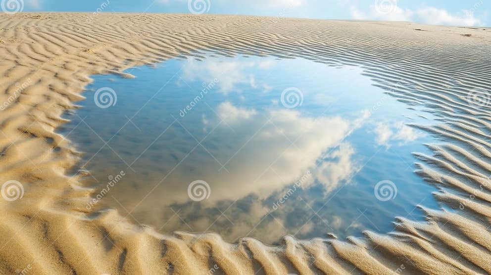 Reflection of Sky in Desert Puddle on Sand Dunes Stock Illustration ...