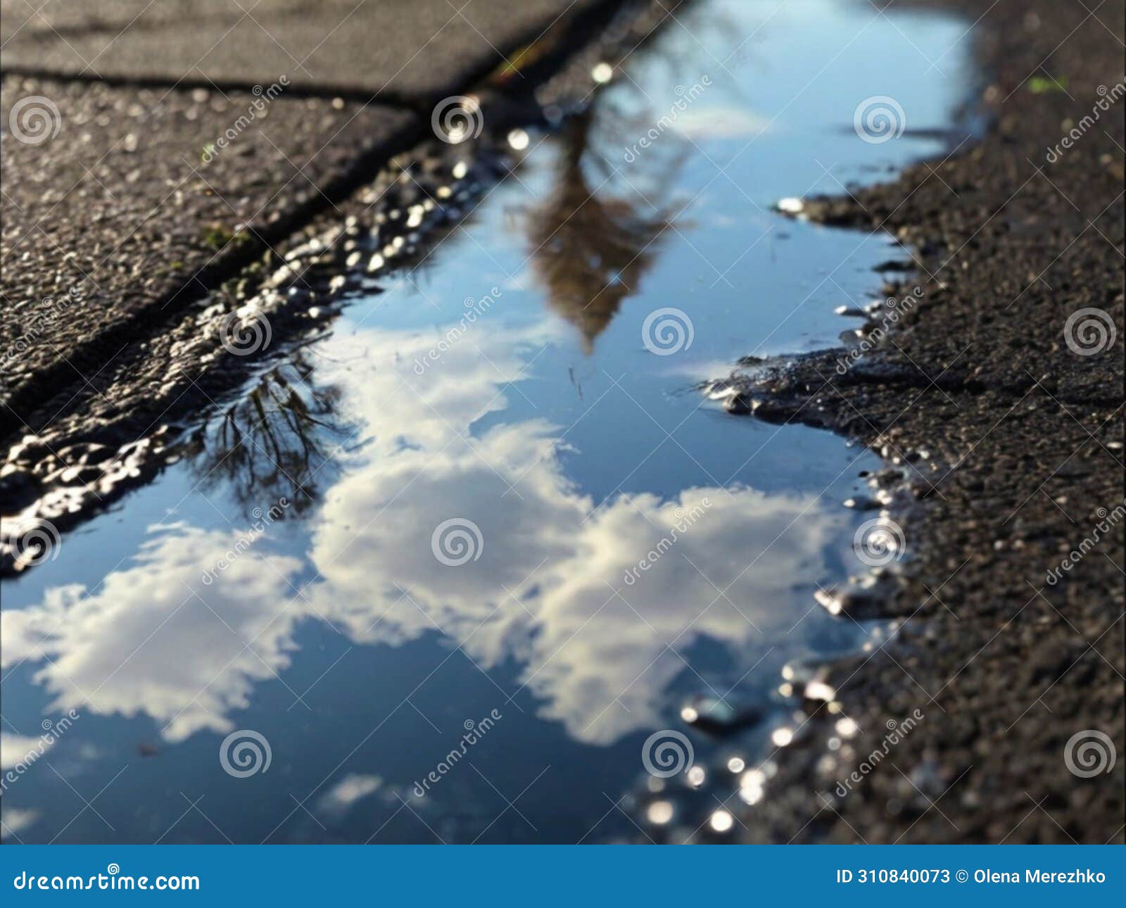 Reflection of the Sky in a Puddle on the Asphalt. Stock Illustration ...