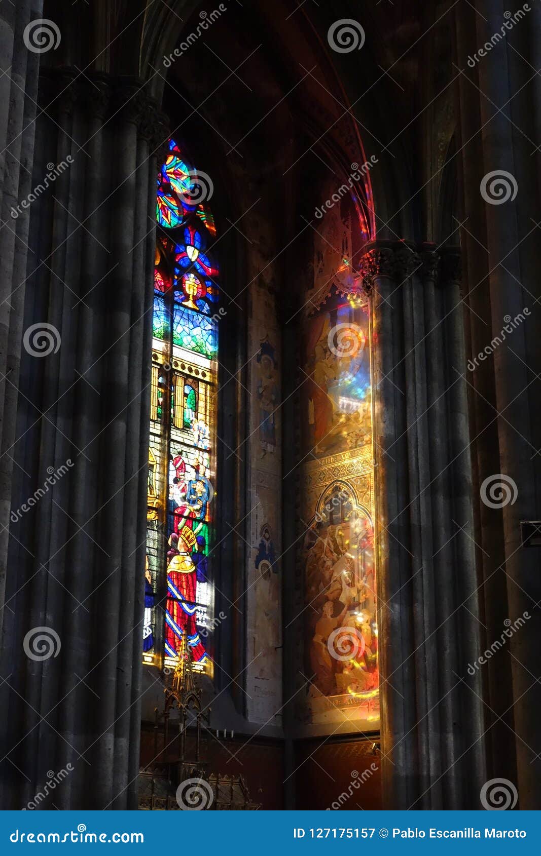 Reflection of Stained Glass in a Church Stock Image - Image of space ...