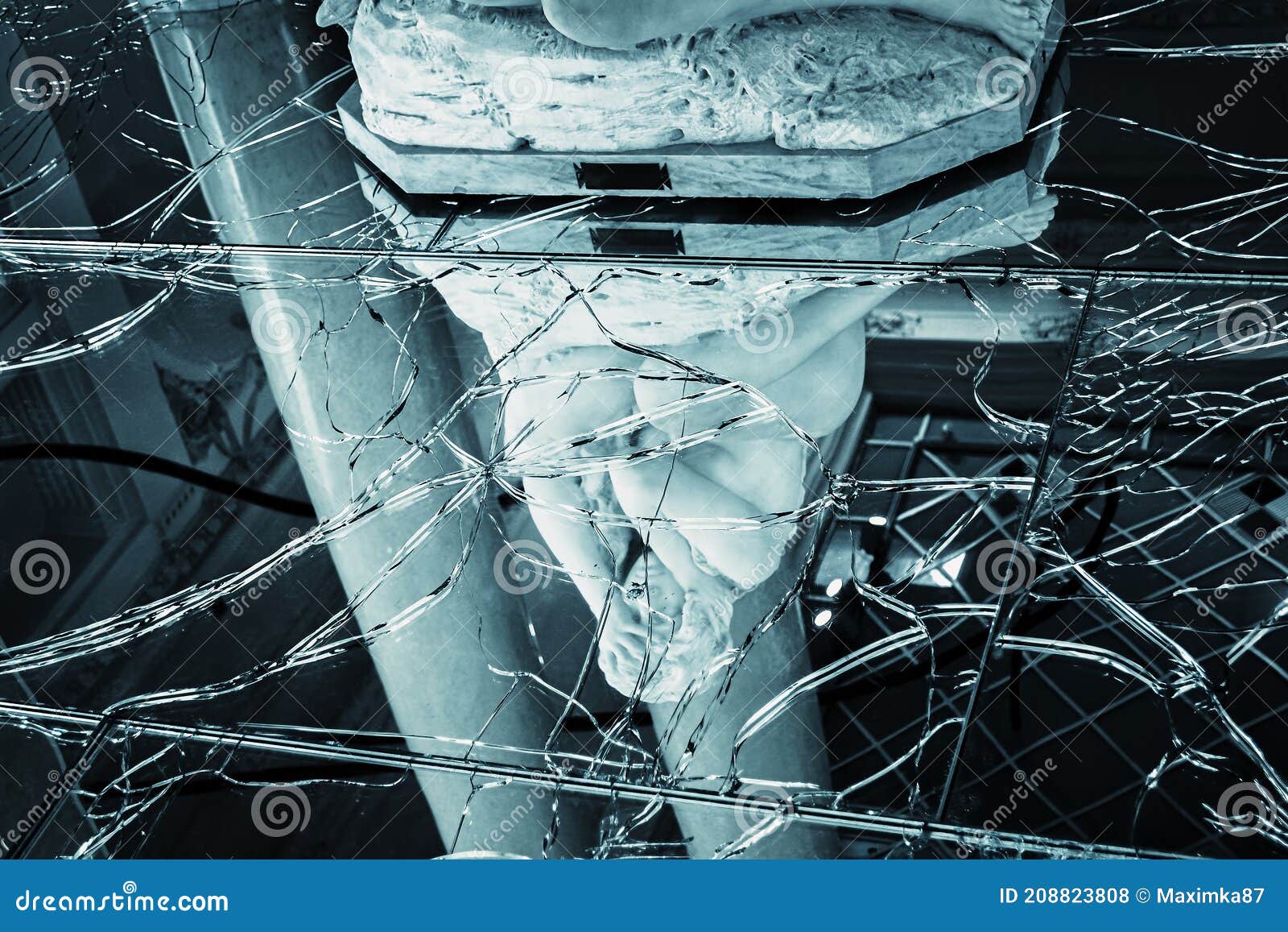 Reflection of a Statue in Broken Glass, Horror Stock Photo - Image of ...