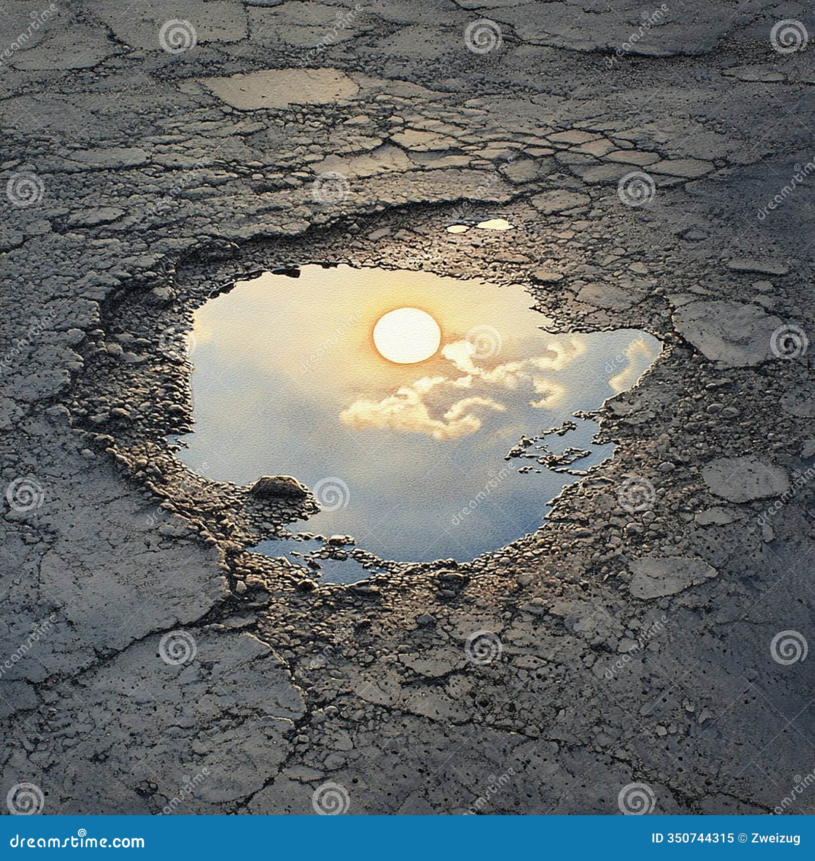 Reflection of the Sun in the Puddle, Drawing Sketch Hyper Realistic ...