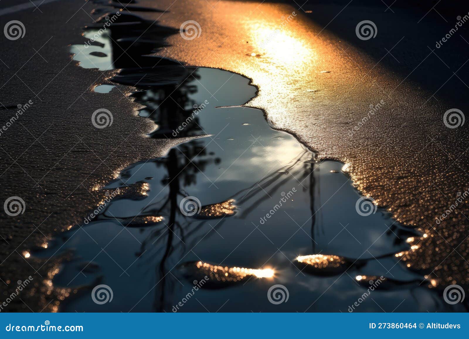 Reflection of Sun on Wet Asphalt, Creating Dazzling Effect Stock ...